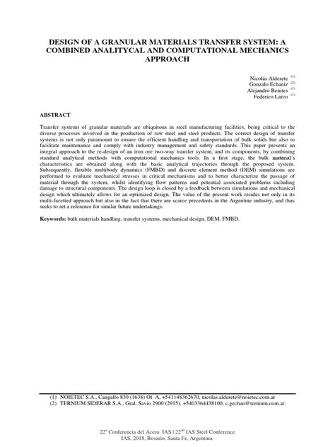 Design Of A Granular Materials Transfer System A Combined Analitycal