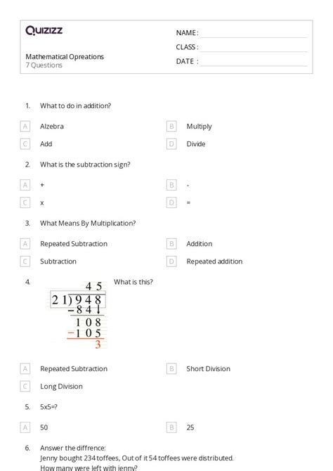 50 Repeated Subtraction Worksheets For 1st Class On Quizizz Free