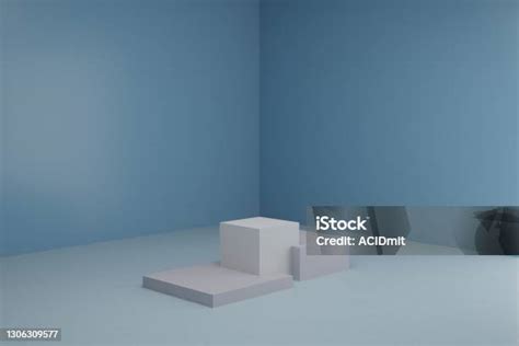 차분한 파스텔 색상의 사각형 연단과 3d 모델링 장면 간단한 기하학적 요소로 빈 쇼케이스 모형 화장품 프레젠테이션을 위한 빈 3d 플랫폼 0명에 대한 스톡 사진 및 기타