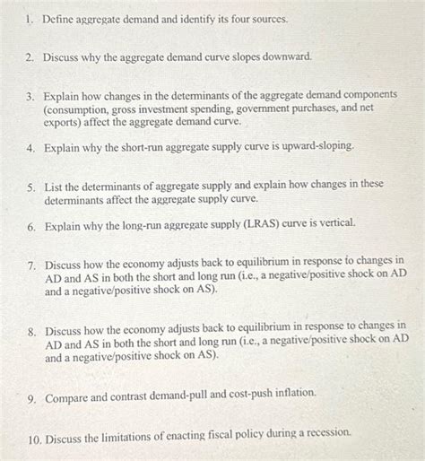 Solved 1 Define Aggregate Demand And Identify Its Four