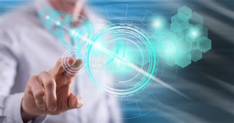 Man Touching A Technology Concept Stock Image Image Of Cubes Tech