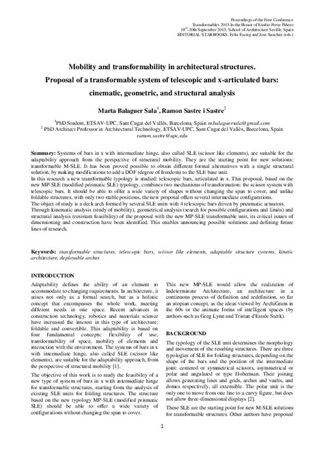 Pdf Mobility And Transformability In Architectural Structures