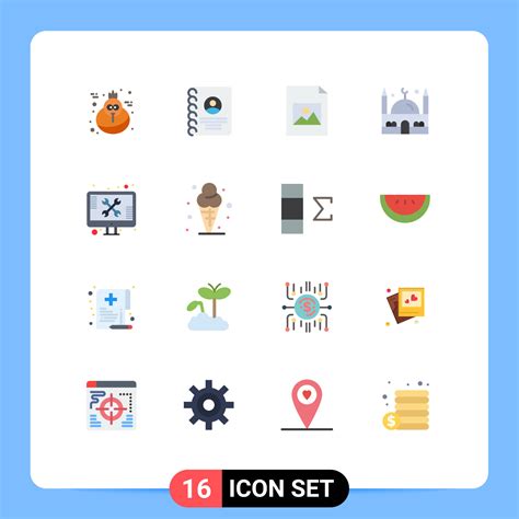 Group Of 16 Flat Colors Signs And Symbols For Technical Screen File Repair Muslim Editable Pack