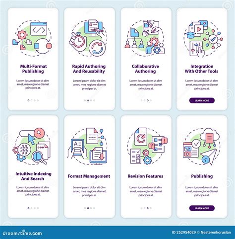 Lcms And Cms Features Onboarding Mobile App Screen Set Stock Illustration Illustration Of