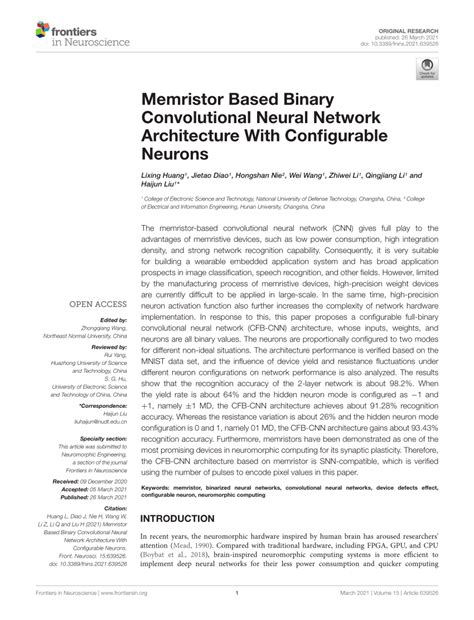 Pdf Memristor Based Binary Convolutional Neural Network Architecture With Configurable Neurons