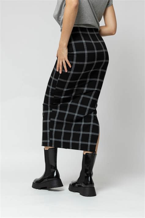 Black Check Split Skirt Womens Skirts Motto Fashions