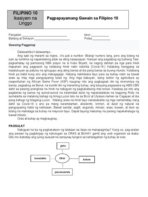 Performance Task Pagsulat Sa Filipino 10 Week 9 Filipino 10 Pdf