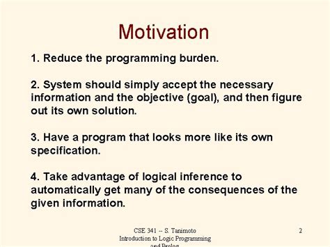 Introduction To Logic Programming And Prolog Motivation What