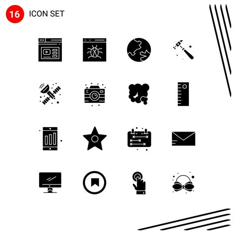 User Interface Pack Of 16 Basic Solid Glyphs Of Satellite Tool Develop Construction Geography