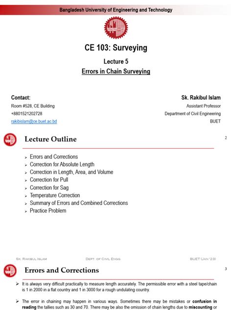 Ce 103 L5 Errors In Chain Surveying Pdf Surveying Thermal Expansion