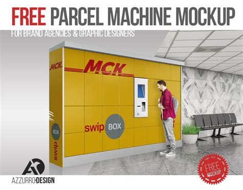 Free Parcel Machine Mockup V2 Psd Azzurro Design