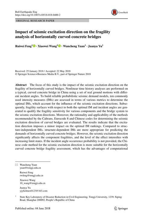 Pdf Impact Of Seismic Excitation Direction On The Fragility Analysis