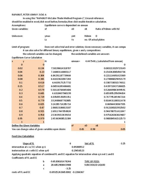 Mccabe Thiele Method Pdf Algorithms Equations