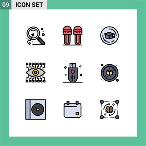 Set Of 9 Modern UI Icons Symbols Signs For Stick Memory Cap Devices Watch Editable Vector Design