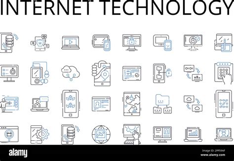 Internet Technology Line Icons Collection Computer Hardware Social