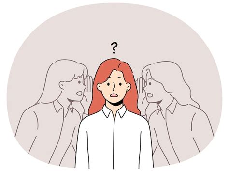 혼란스러운 여자는 내면의 목소리를 듣습니다 프리미엄 벡터