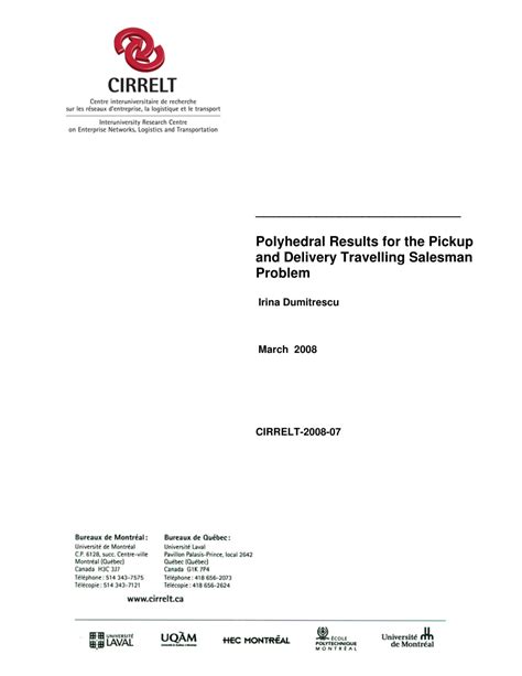 Pdf Polyhedral Results For The Pickup And Delivery Travelling