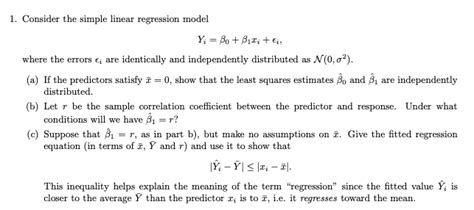 Solved 1 Consider The Simple Linear Regression Model Y