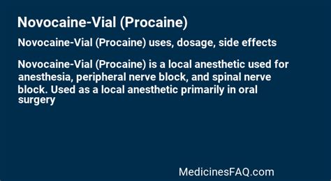 Novocaine Vial Procaine Uses Dosage Side Effects Food Interaction