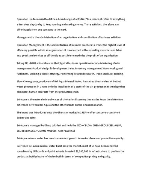 Operation Management Assignment Pdf Water Bottled Water