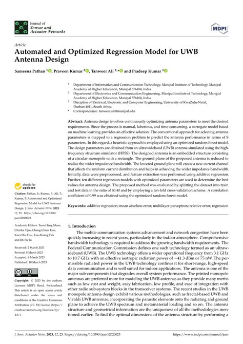 pdf automated and optimized regression model for uwb antenna design