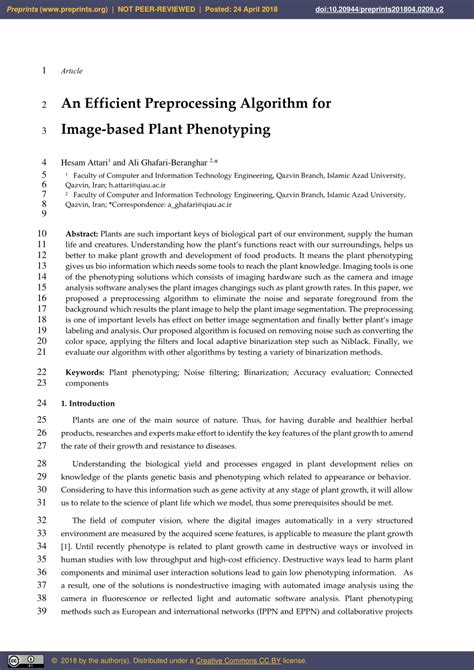 pdf an efficient preprocessing algorithm for image based plant