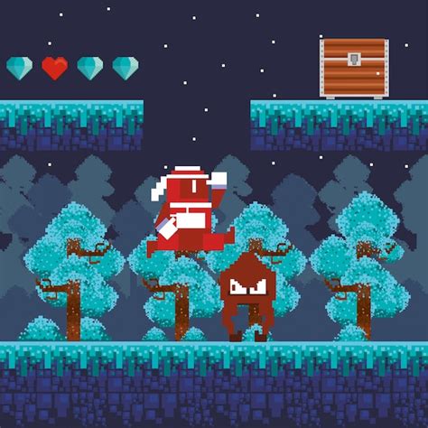 premium vector video game warrior jumping in pixelated scene
