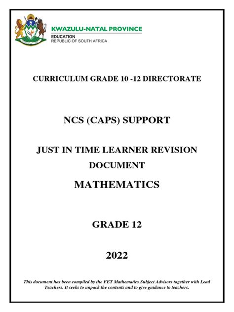 Gr 12 Maths Revision Document 2022 1 Pdf Factorization Function Mathematics
