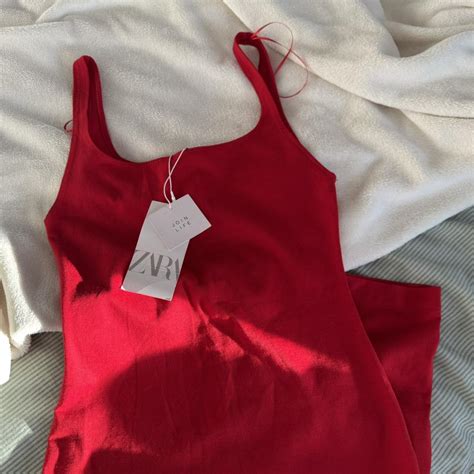 Zara Red Bodycon Dress Size M Midi Length Never Depop