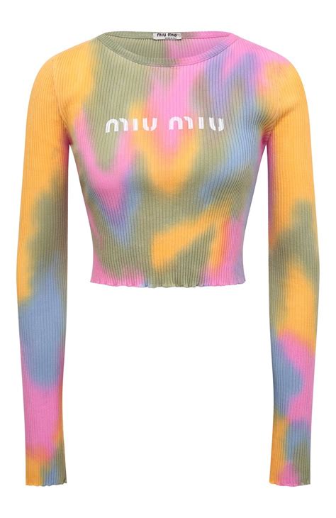 Женский разноцветный хлопковый пуловер Miu Miu купить в интернет магазине ЦУМ арт Mjl813 10ky