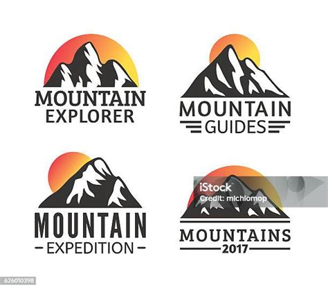 손으로 그린 마운틴 로고 세트 스키 리조트 벡터 아이콘 산 겨울에 대한 스톡 벡터 아트 및 기타 이미지 겨울 눈 냉동상태의 물 디자인 요소 Istock