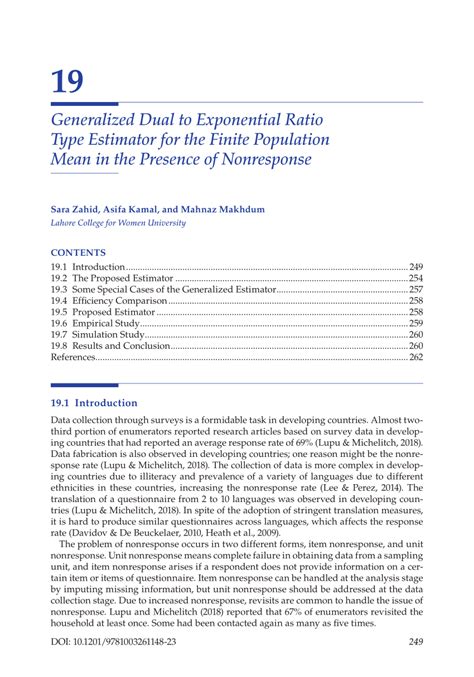 Pdf Generalized Dual To Exponential Ratio Type Estimator For The