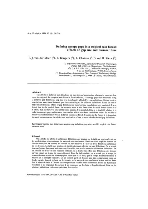 Pdf Defining Canopy Gaps In A Tropical Rain Forest Effects On Gap