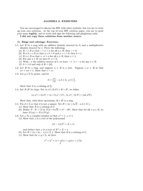 Alg 2 Exercises Pdf Ring Mathematics Field Mathematics