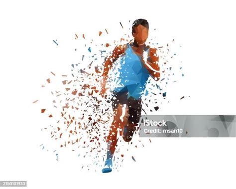 실행 실행중인 남자 산산조각 효과와 고립 된 낮은 폴리 벡터 그림 정면도 달리기에 대한 스톡 벡터 아트 및 기타 이미지 달리기 추상적인 달리기 선수 Istock