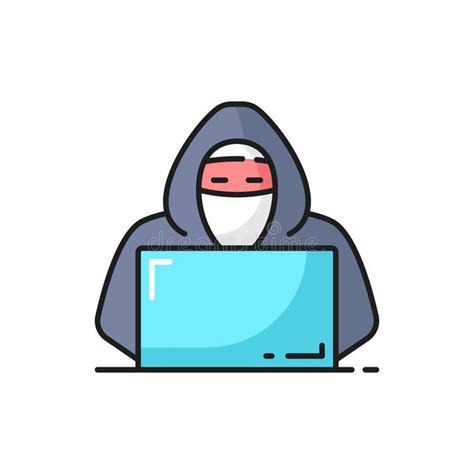 Hacker In Mask Typing On Laptop Outline Icon Stock Vector Illustration Of Mask Hacker 253938798