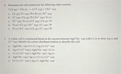 Solved 4 Determine The Cell Notation For The Following