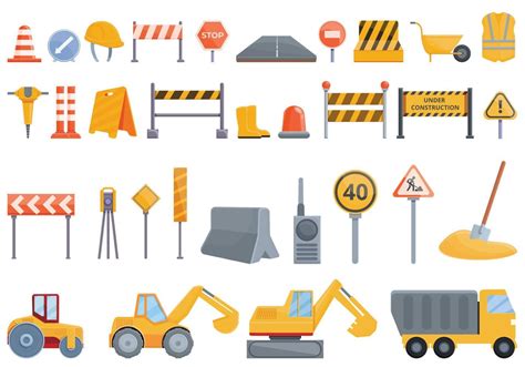 Highway Construction Icons Set Cartoon Style 9032055 Vector Art At Vecteezy