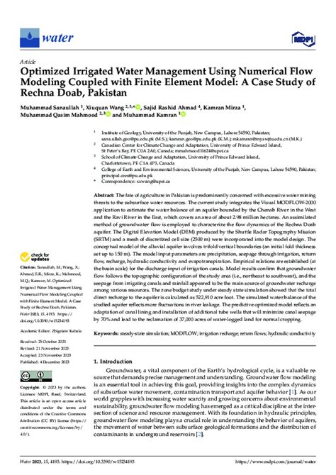 Pdf Optimized Irrigated Water Management Using Numerical Flow Modeling Coupled With Finite