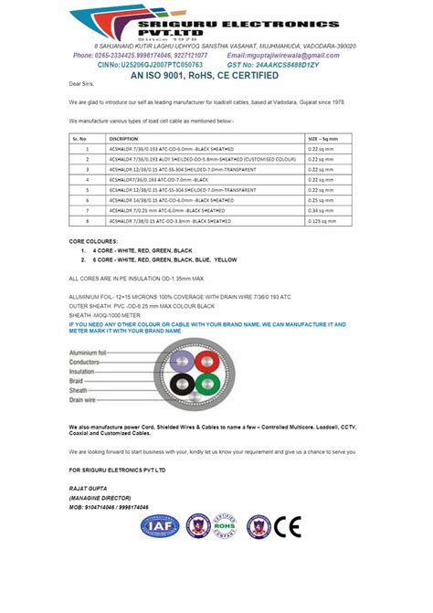 Load Cell Cable At ₹ 1750meter Load Cell Cable In Vadodara Id