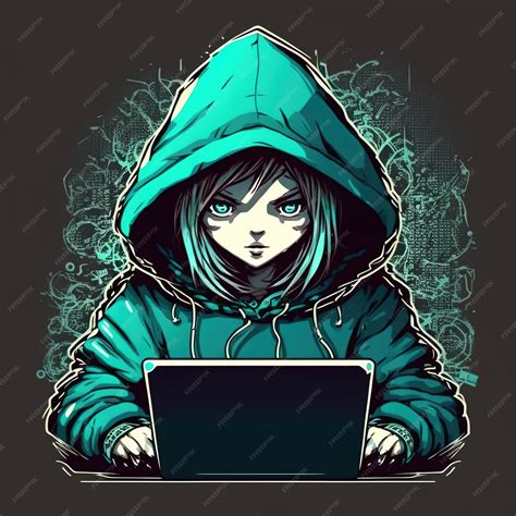 Premium Photo Sute Girl Hacker With Laptop Avatar In Cartoon Style