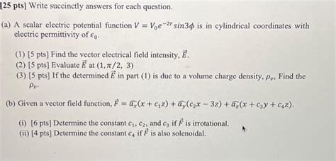 Solved A A Scalar Electric Potential Function Chegg Com