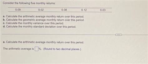 solved consider the following five monthly returns a