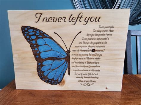 Blue Butterfly Memorial Poemlaser Engravedwood Burned Etsy