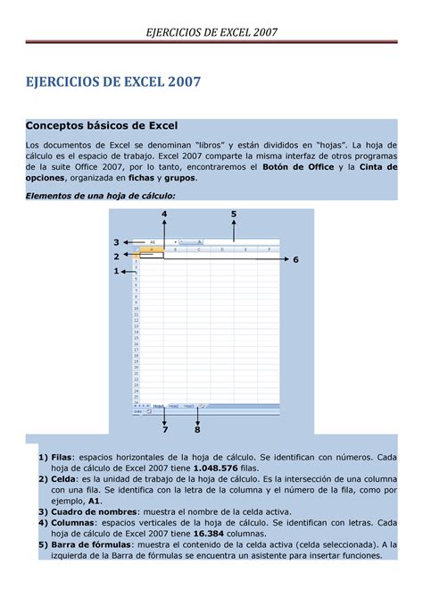 Ejercicios De Excel 2007 Ejercicios De Excel 2007 Conceptos Básicos De Excel Los Documentos De