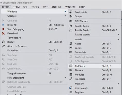 Al Programming Call Stack Window Microsoft Visual Studio