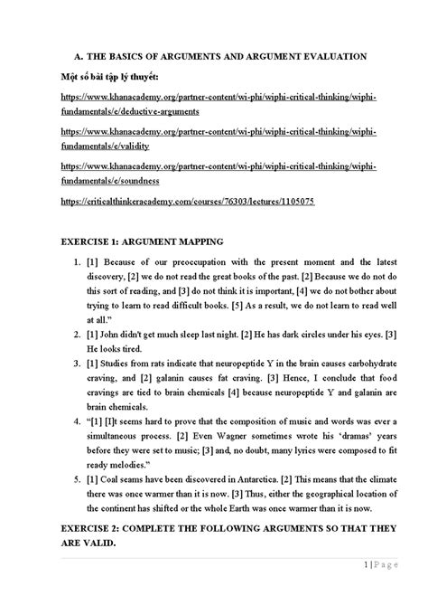 Critical Thinking Practice Exercises A The Basics Of Arguments And Argument Evaluation Một Số