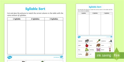 Syllable Sort Worksheet Worksheet Teacher Made