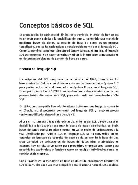 conceptos básicos de sql pdf sql bases de datos