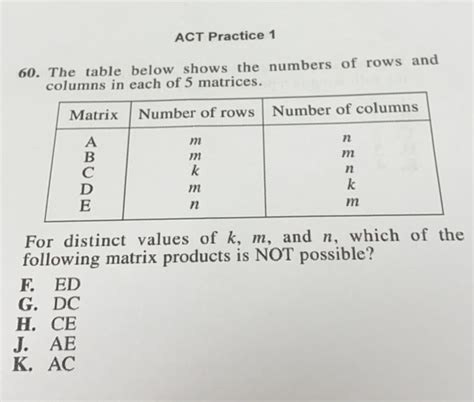 solved act practice 1 60 the table below shows the numbers of rows